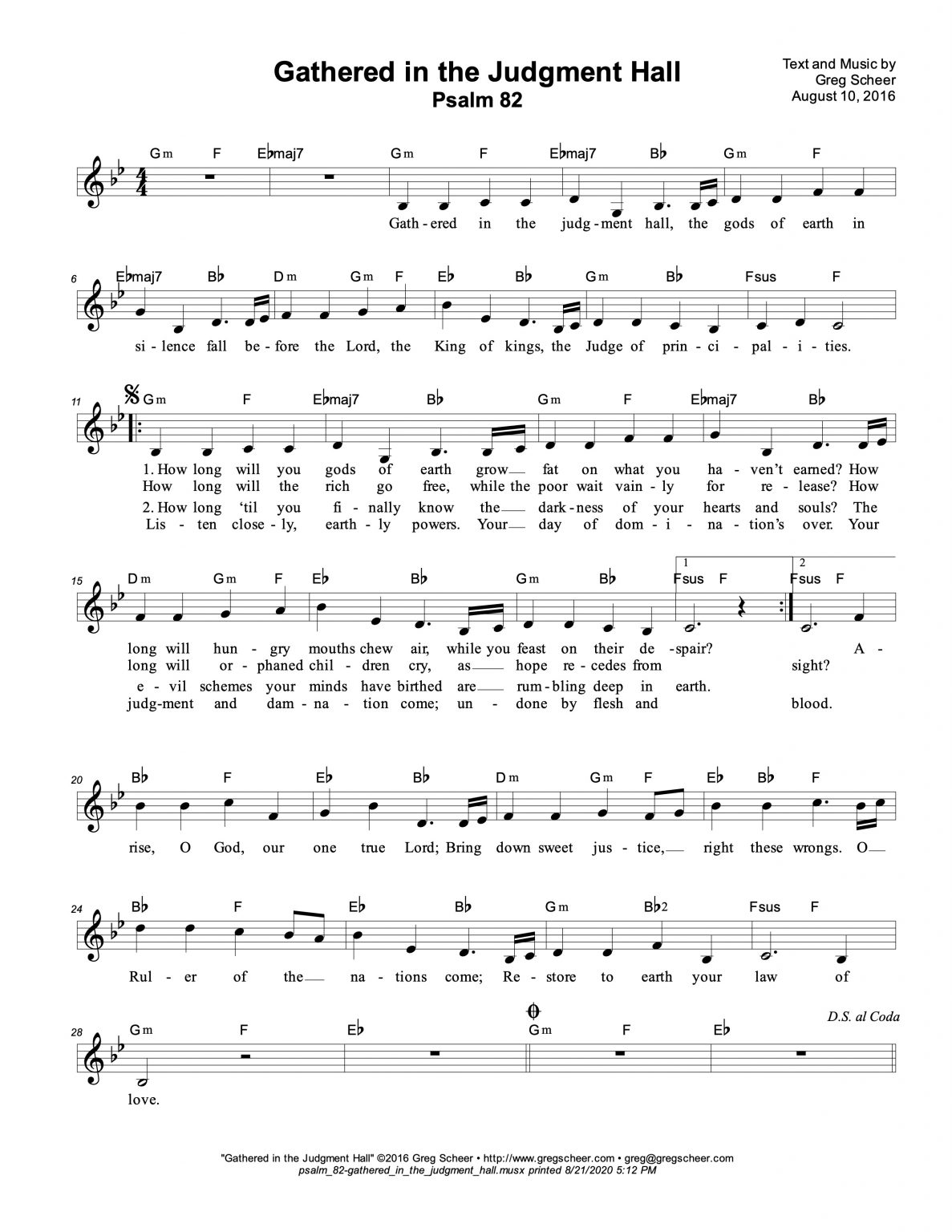 Psalm 82: Gathered in the Judgment Hall – Greg Scheer Music