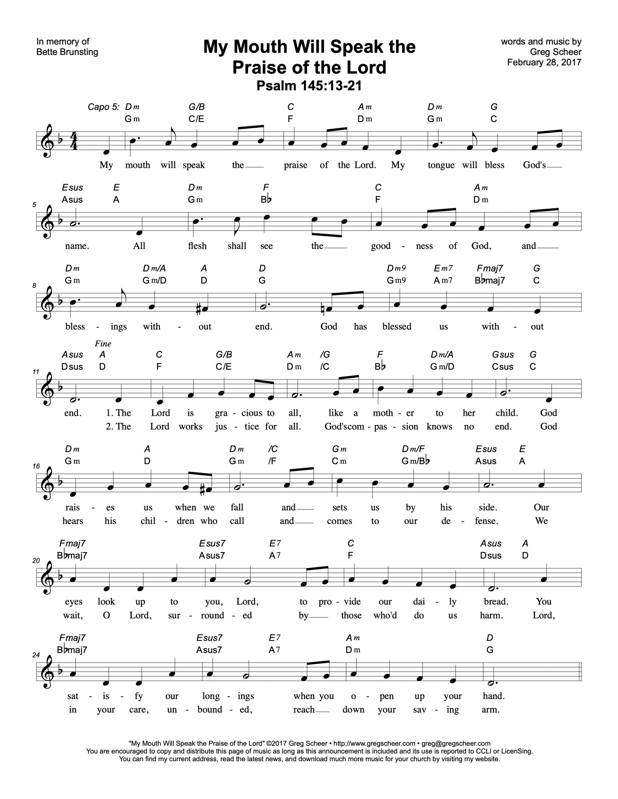 Psalm 145 My Mouth Will Speak The Praise Of The Lord Greg Scheer