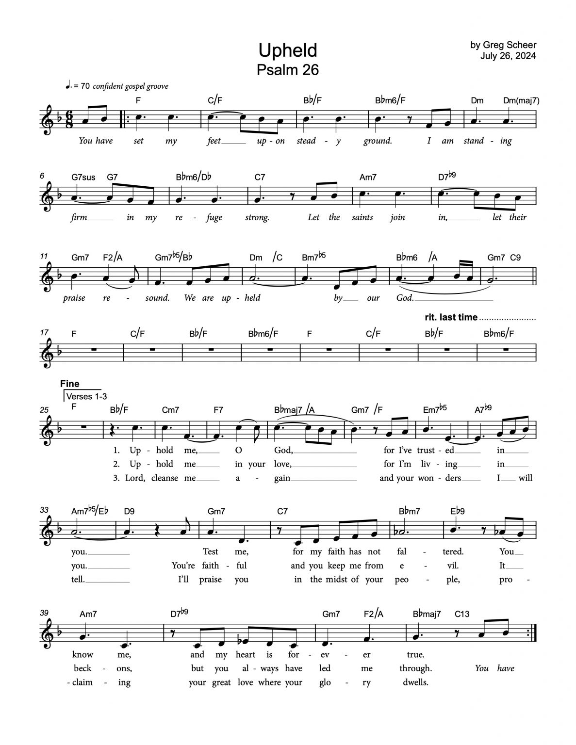 Psalm 26: Upheld – Greg Scheer Music